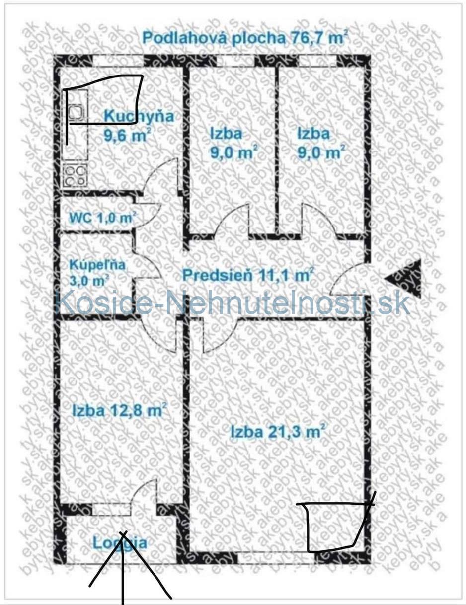 Predaj byt 4 izb. 77 m2 Hemerkova Košice KVP - ihneď voľný